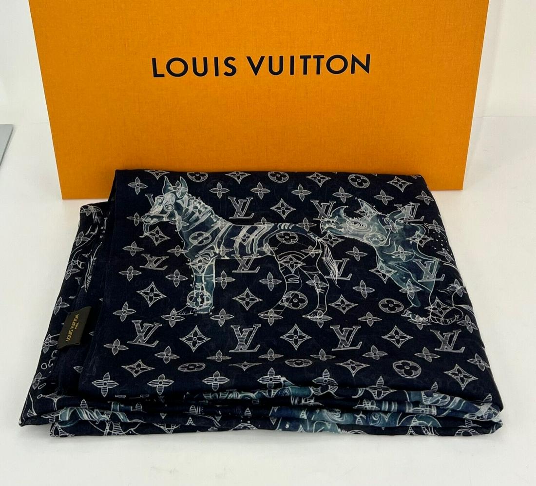 Louis Vuitton Scarf Chapman Brothers Stole Blue Monogram Lv Wrap ...