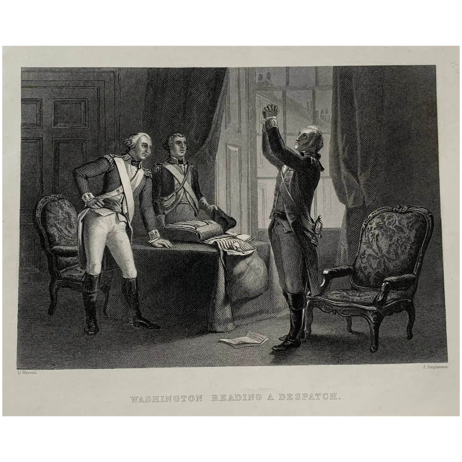 1848. American War Of Independence. Washington Reading A Despatch