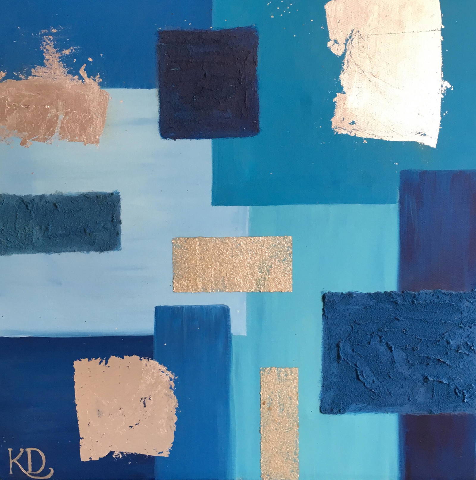 Cubist Sea Blue Oil Painting, British Artist Auction