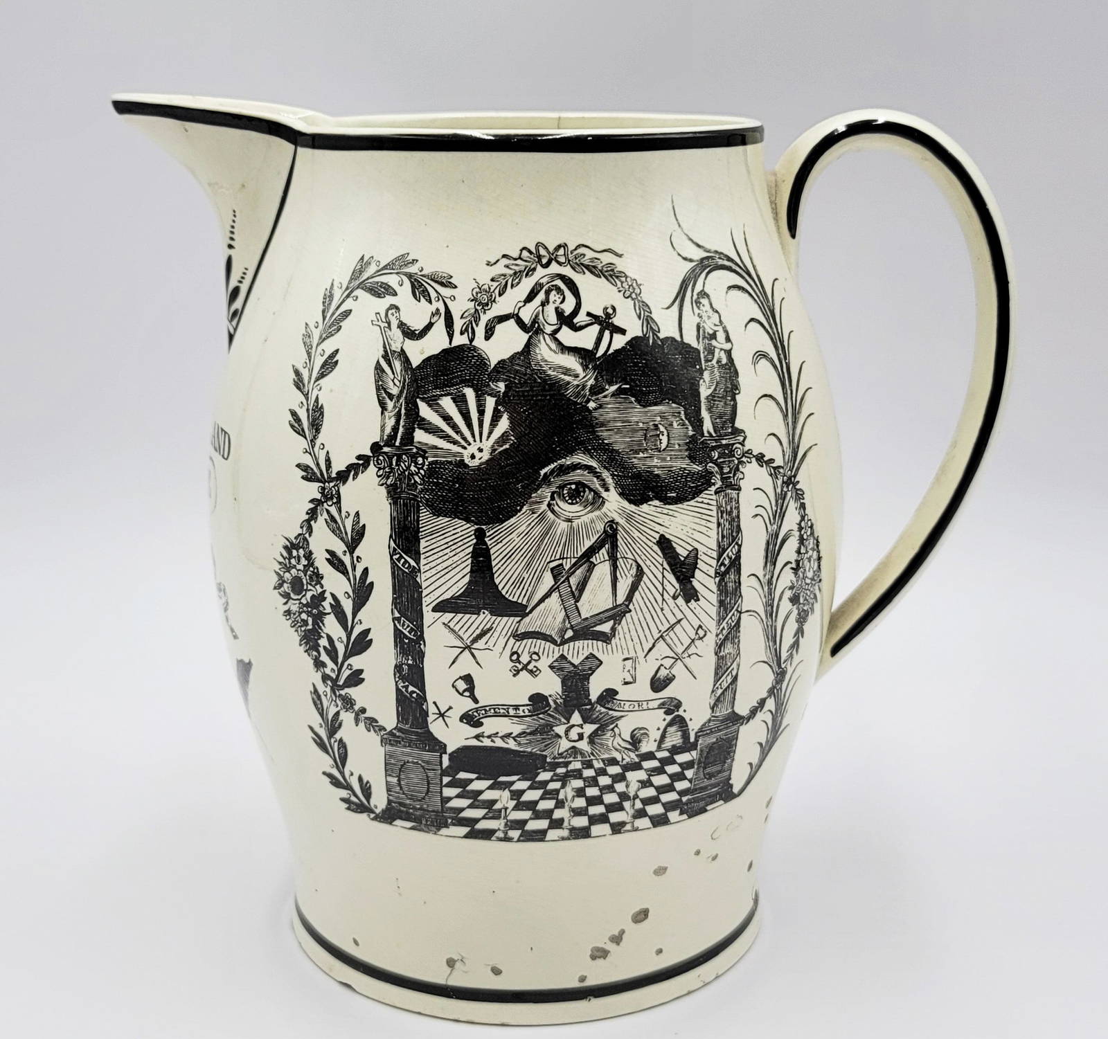 Creamware Liverpool Masonic Jug Pitcher Cumberland Lodge Auction
