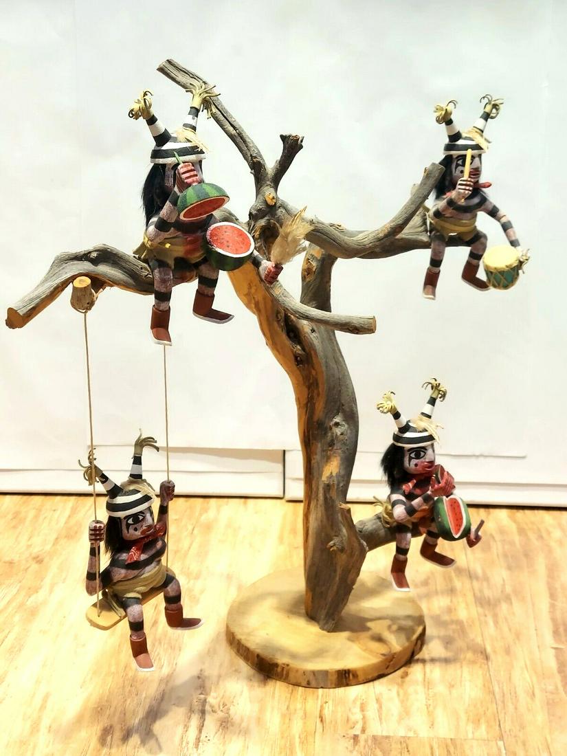 Antique Hopi Kachina Sculpture Tree Four Clows Auction