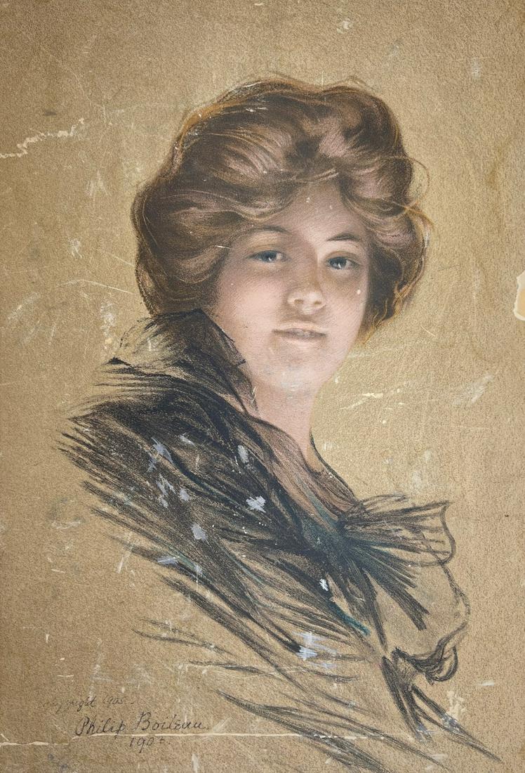 Vintage Drawing - Portrait Of An Edwardian Young Woman - Philip Boileau ...