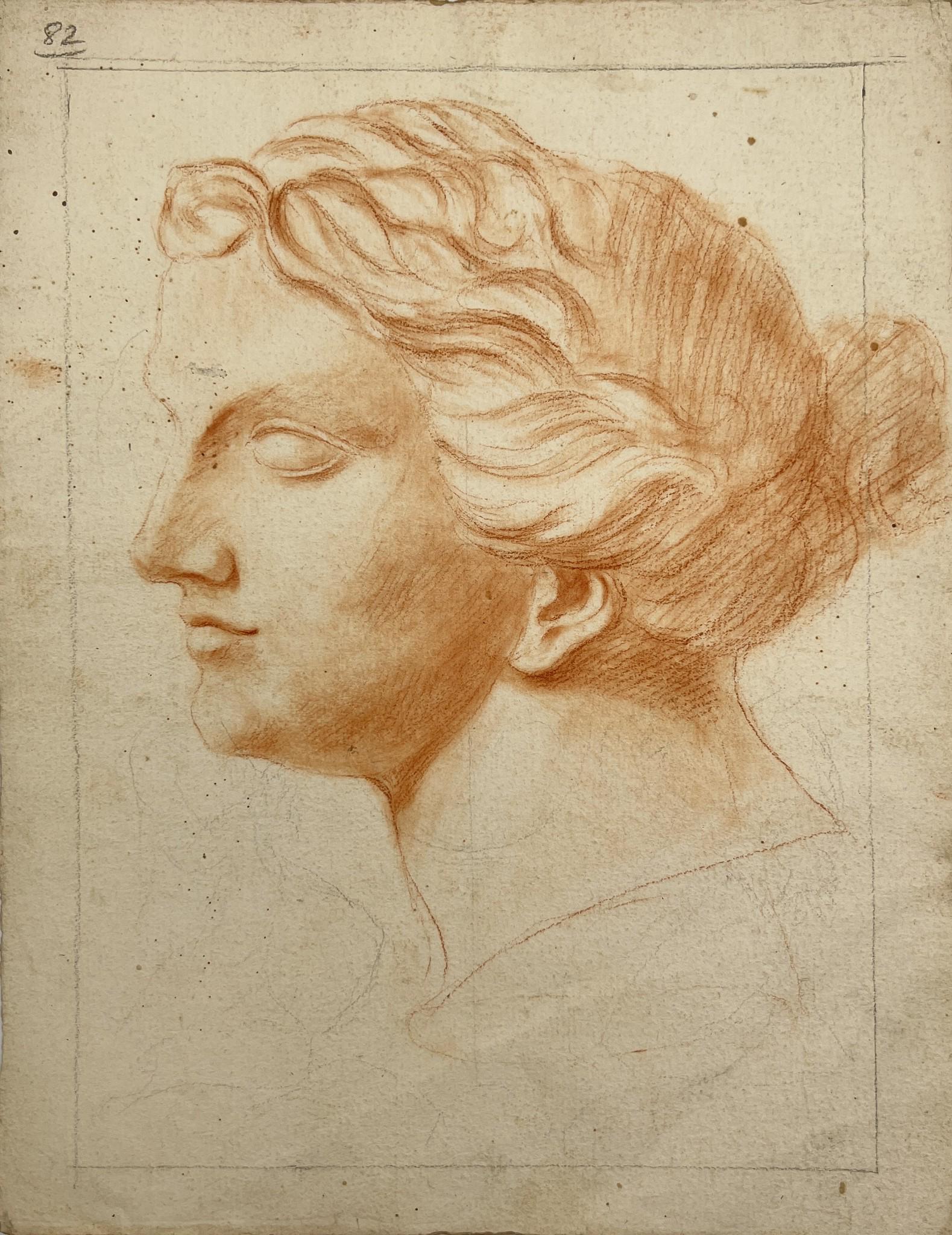 Antique Drawing - Study Of Human Face - Portrait Of Young Lady - Red ...