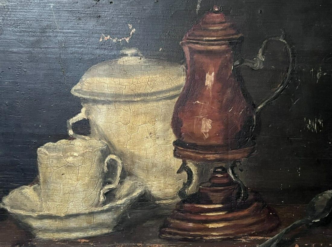 Ancient Original Still Life Painting Oil Still Life Tea Pot Time, Cup ...