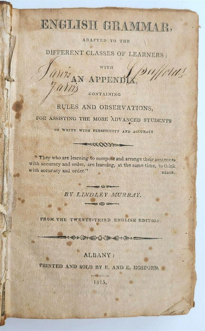 1815 English Grammar By Lindley Murray Antique Americana