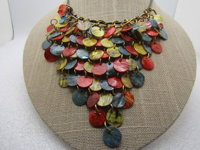 Vintage Dyed Mop Bib Necklace, 26" 28", 1970's 1980's
