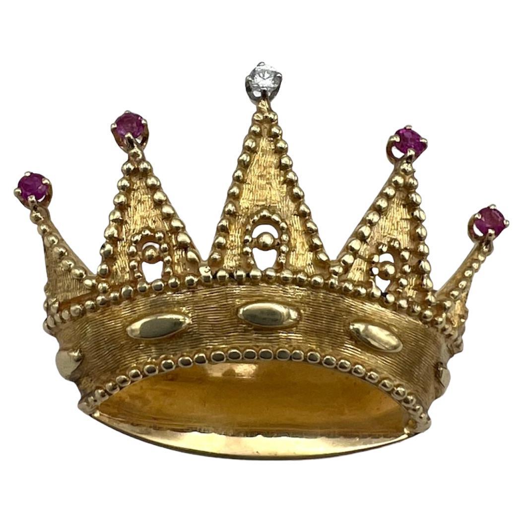 Vintage Tiffany & Co. 14k Gold, Diamond & Ruby Crown Brooch Auction