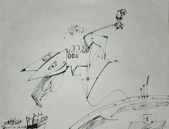 Kahn 1983 Ink On Cardboard / Surrealist Art Super / Amazing Piece