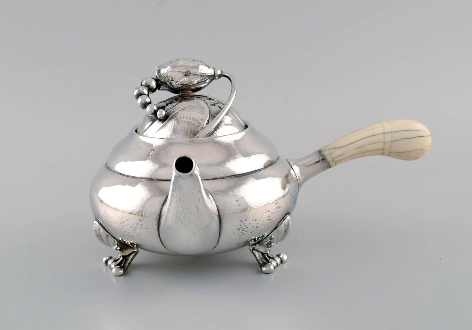 Georg Jensen Blossom Teapot In Hammered Sterling Silver With Ivory ...