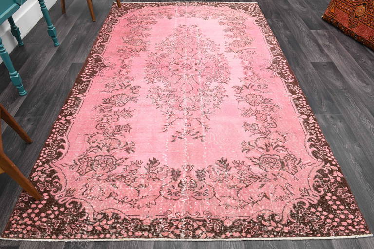 1970s Turkish Oushak Handmade Wool Pink Area Rug