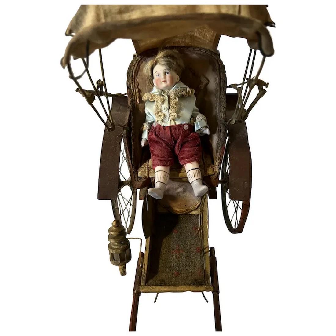 Ives 1800s Rickshaw Antique Tin Toy Model With All Bisque Doll Auction