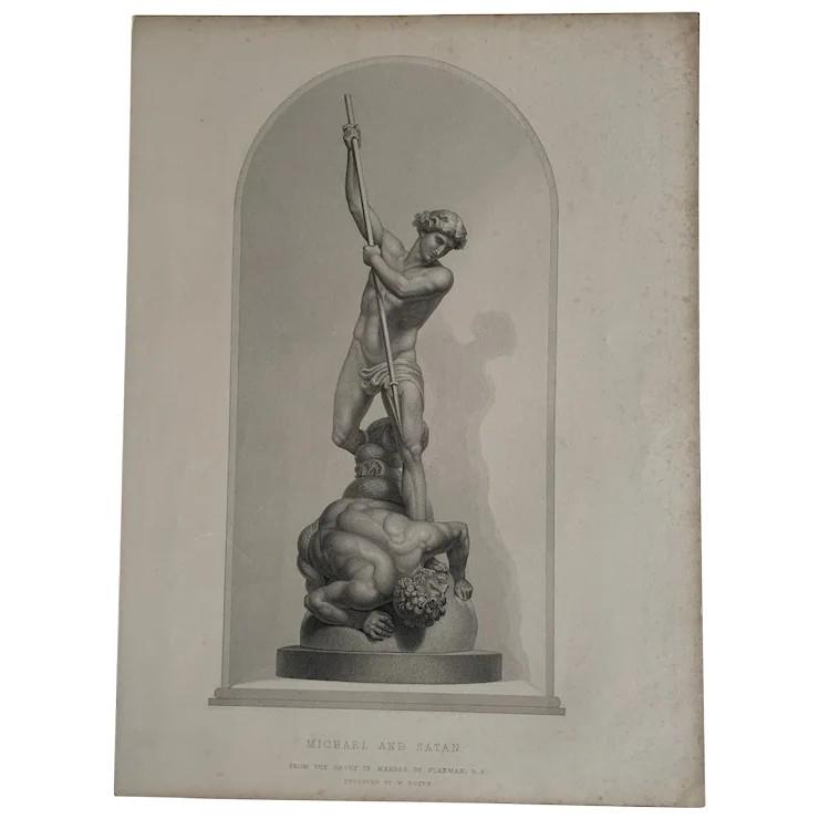 Sculpture Of Michael And Satan. 1849 Engraving By W. Roffe Auction
