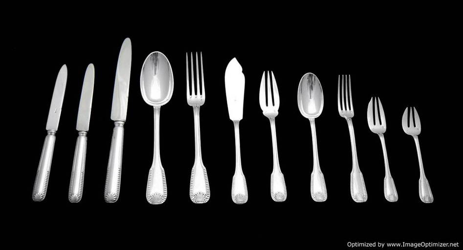 Legrende 72 Pc. French Antique Sterling Silver Flatware Set, 1850 1899