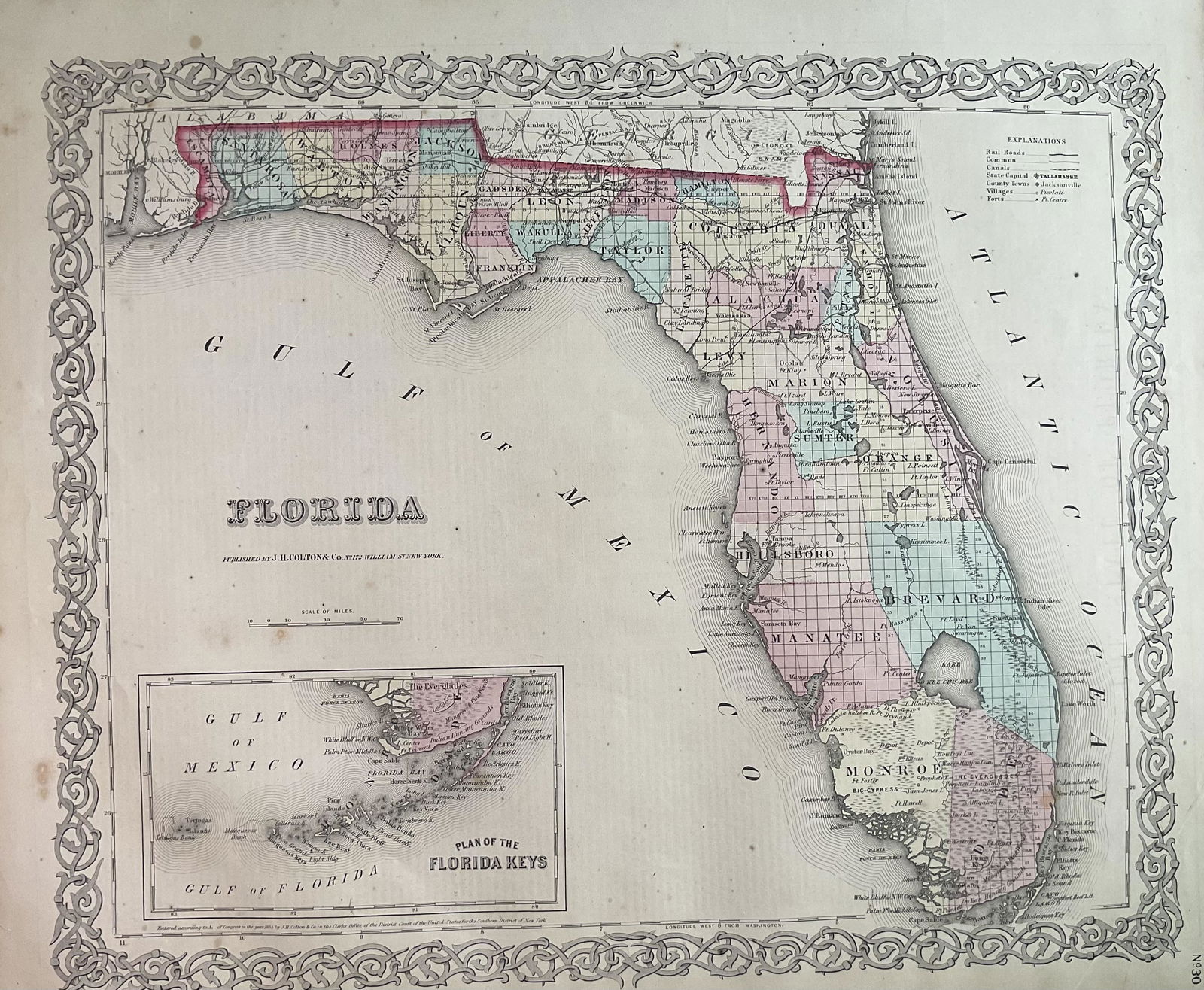 1859 Map Of Florida By Colton