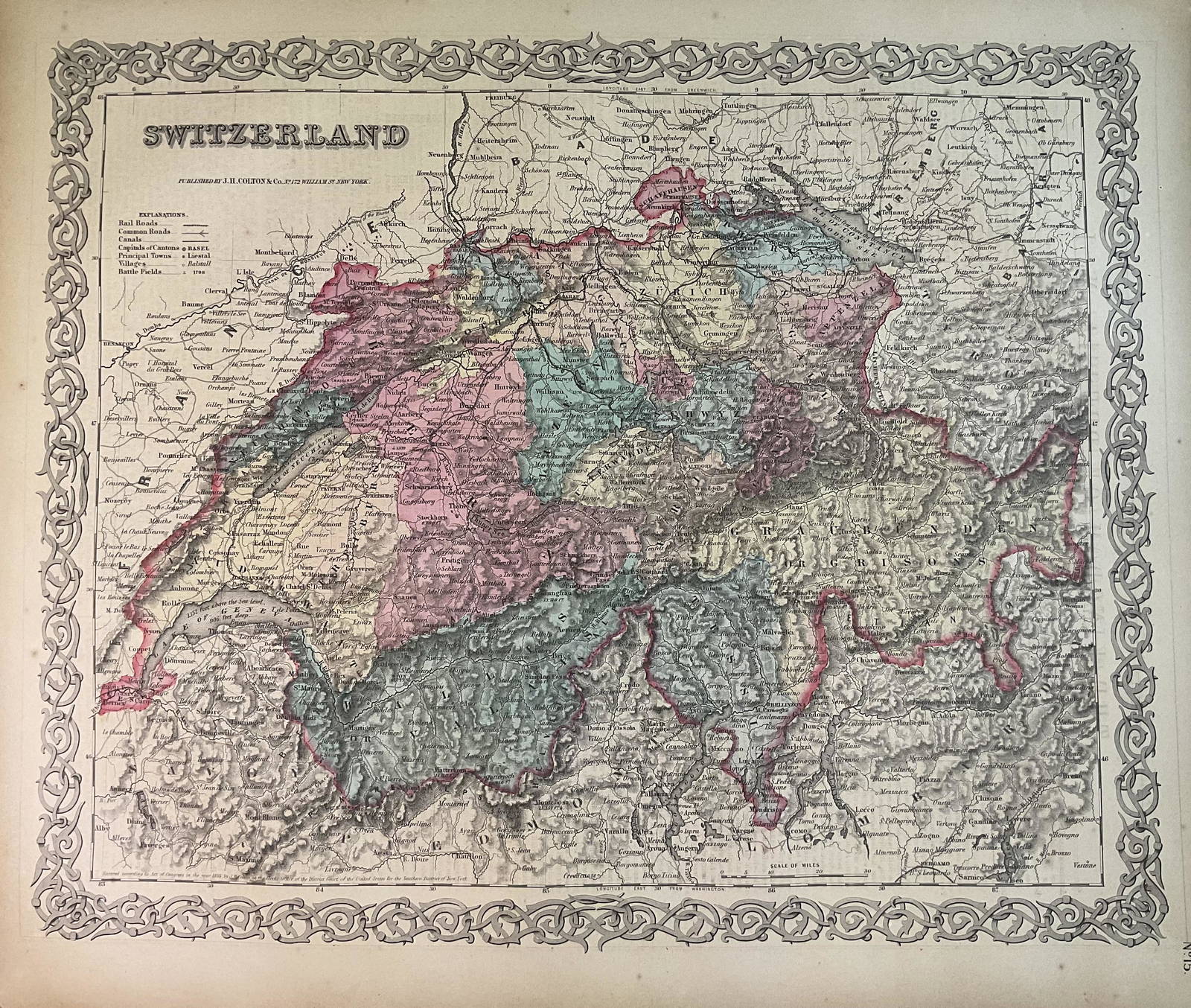 Map Of 1859 Switzerland By Colton Auction