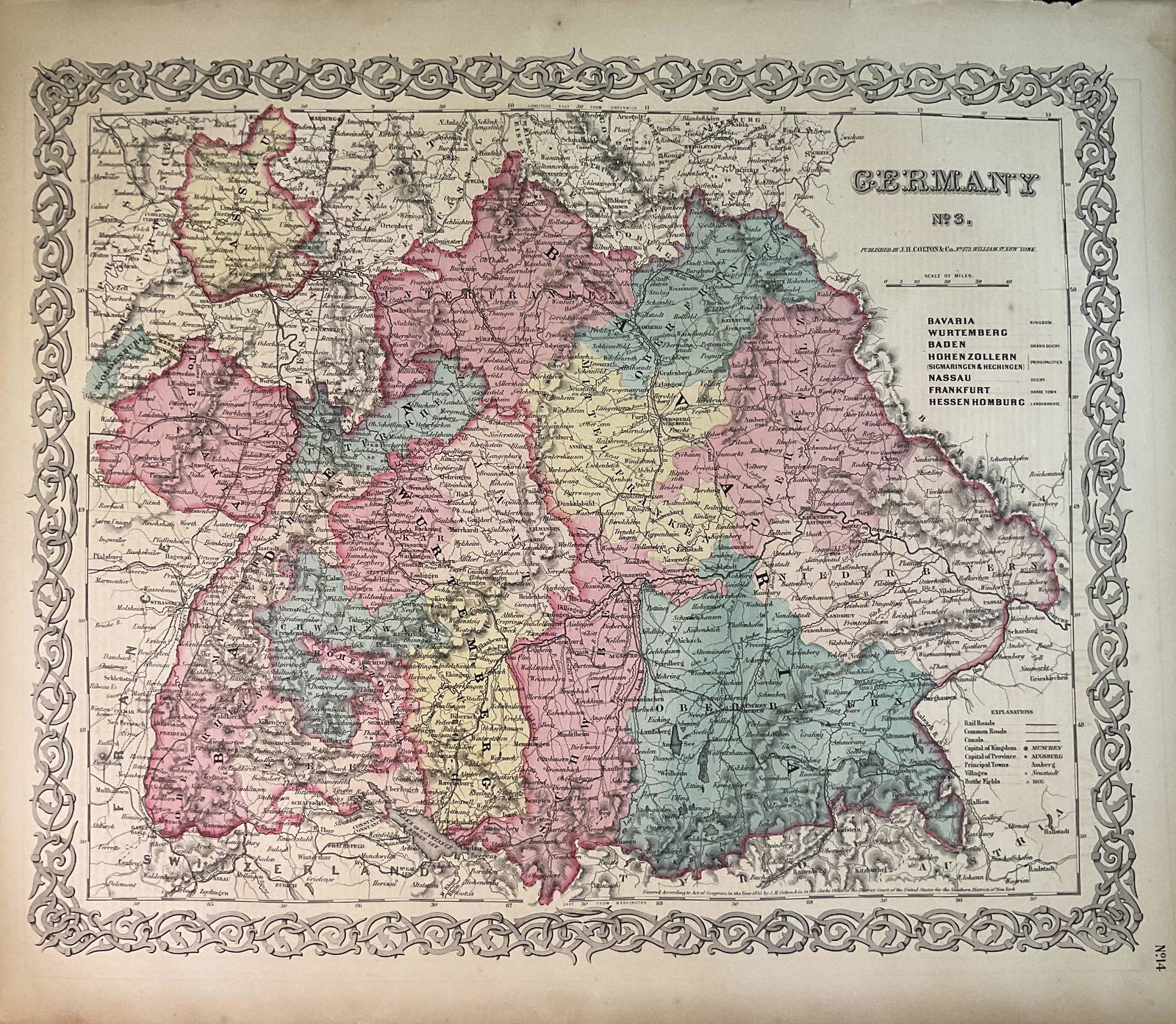 Map Of 1859 Germany (3) Southern Region, Bavaria By Colton Auction