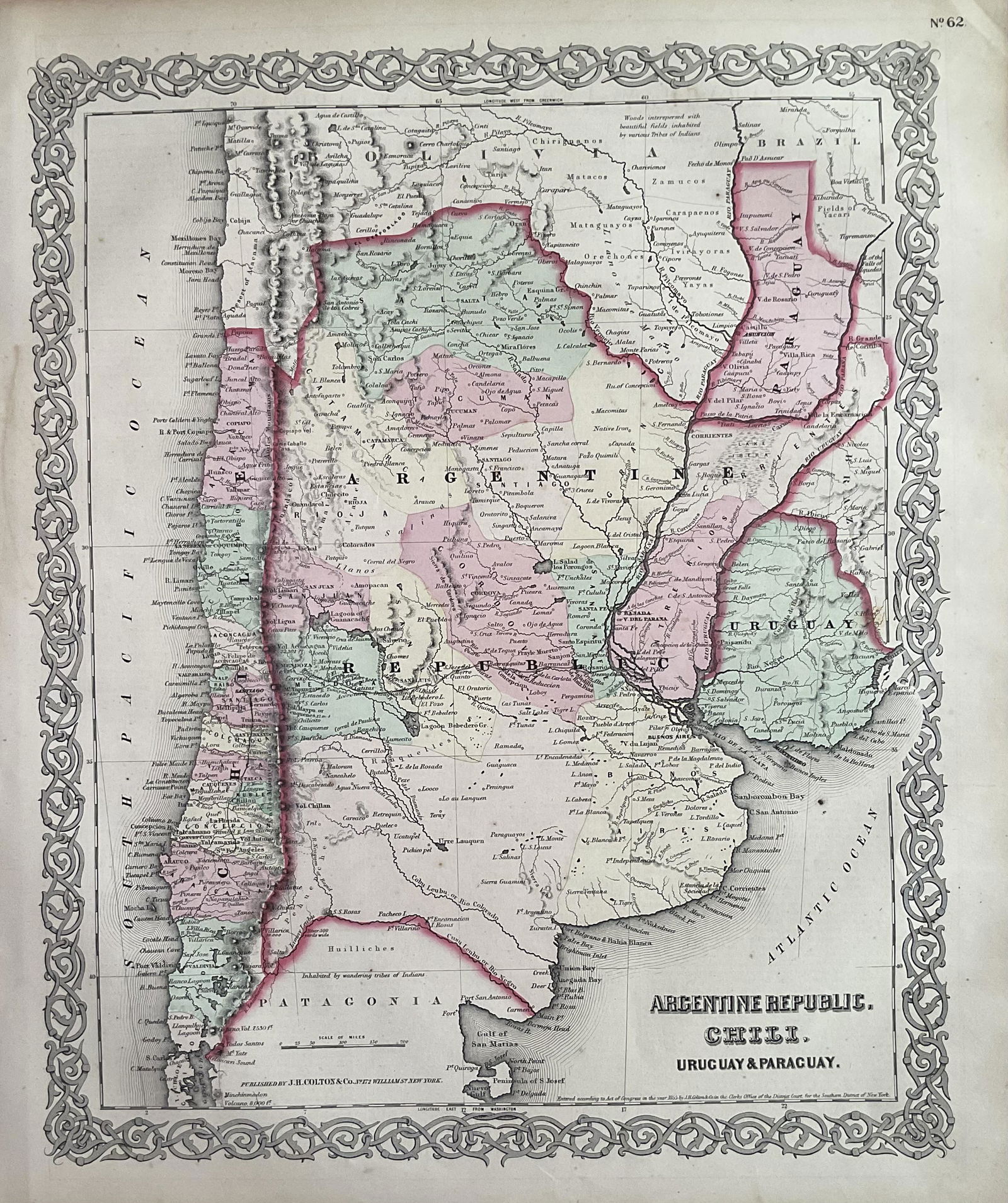 Map Of 1859 Argentina, Chile, Paraguay & Uruguay By Colton Auction