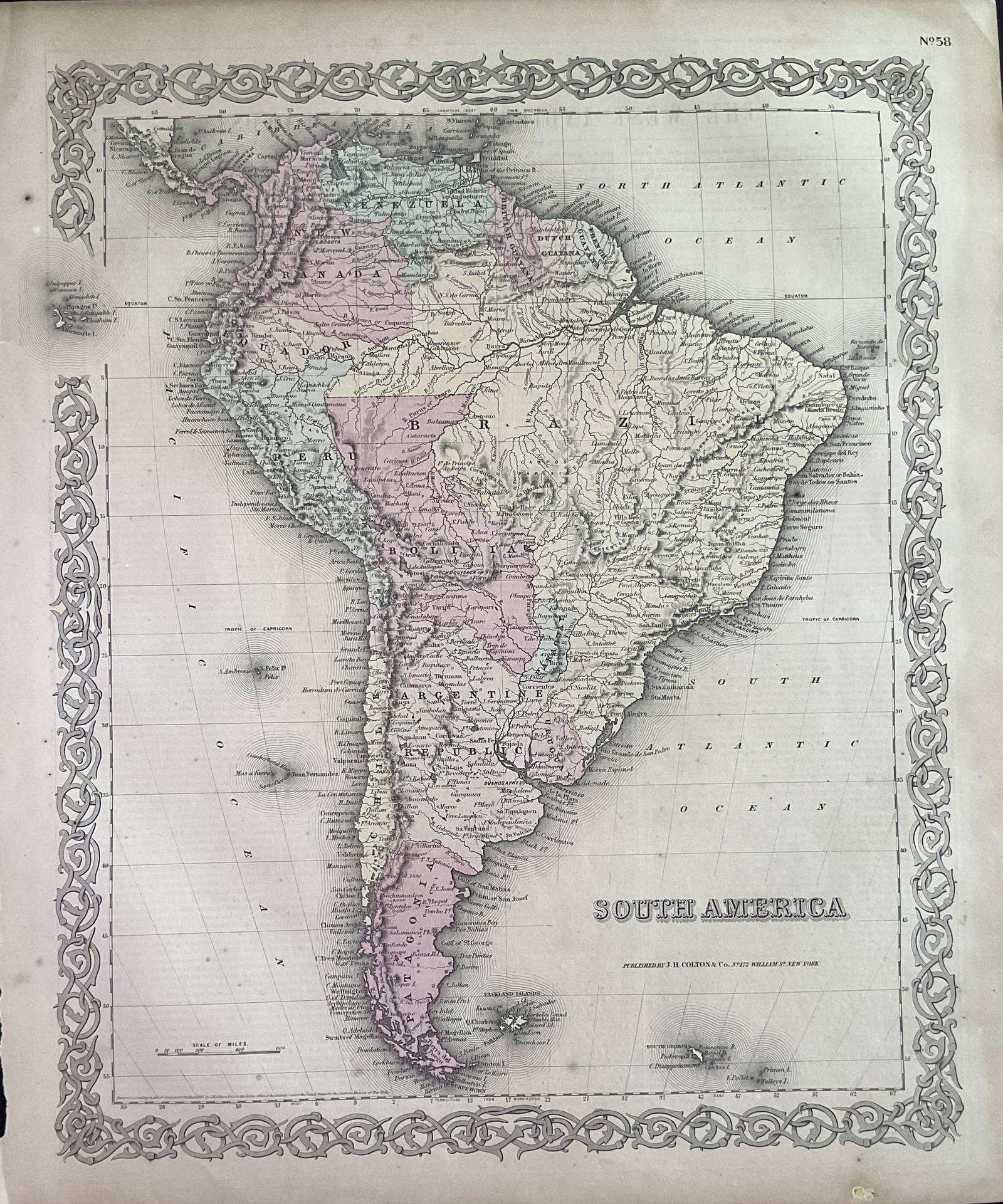 Map Of 1859. South America By Colton Auction