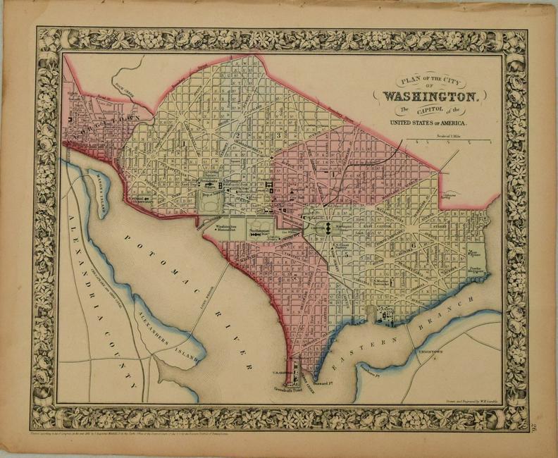 1861 Mitchell Map Of Washington Dc -- Plan Of The City Of Washington ...