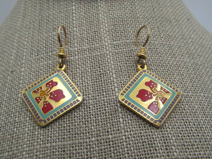 Vintage Jasmine For Jodi Earrings, Laurel Burch, 1980's