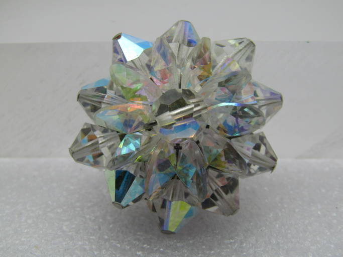 Vintage Ab Crystal Cluster Brooch, 1.25", 1940's