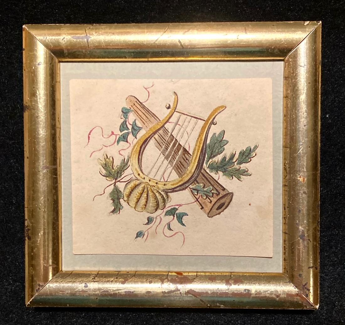 Early 1800’s Original Watercolor Of Musical Instruments