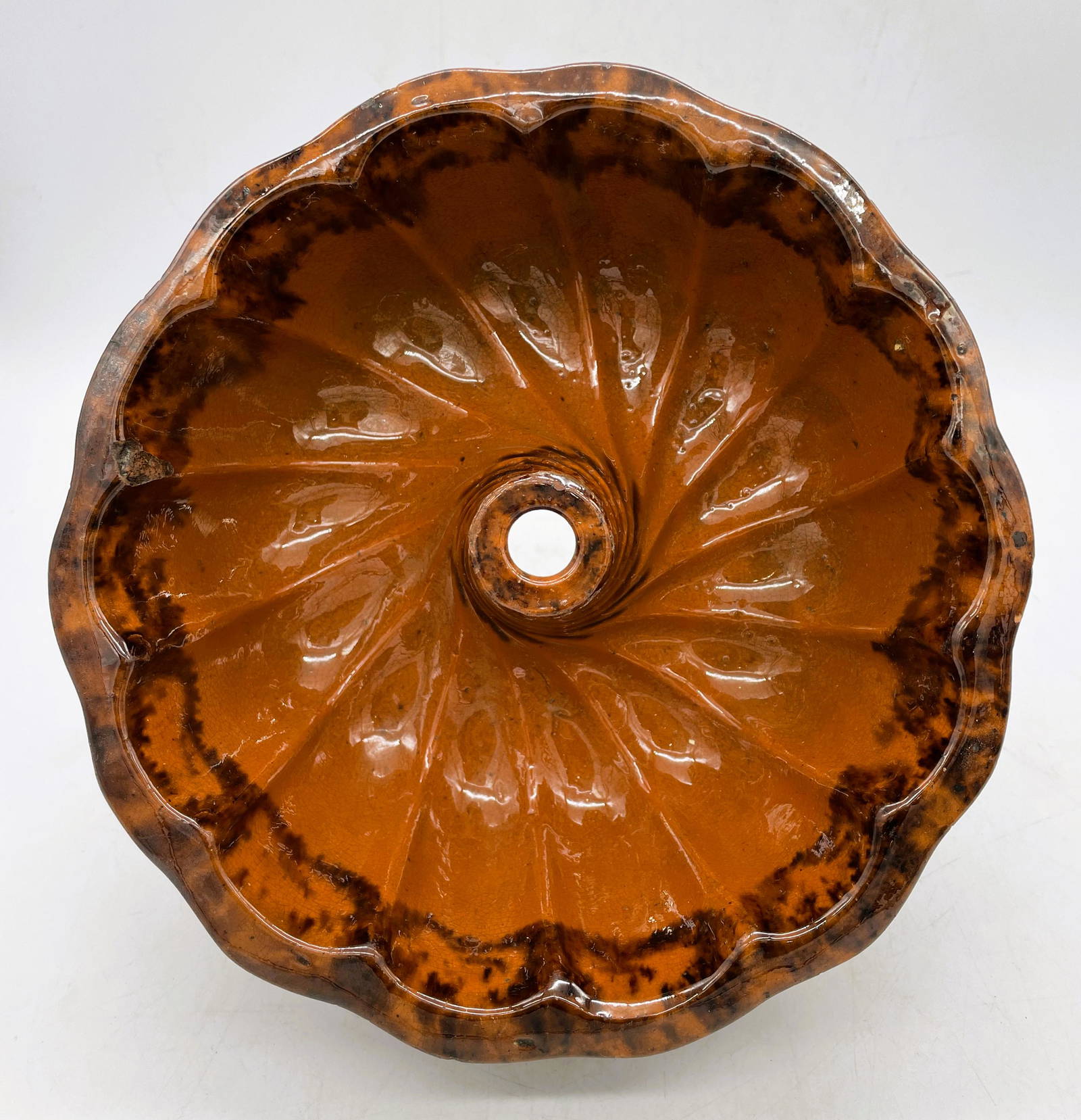Antique Pennsylvania Glazed Turks Head Redware Pottery Bundt Cake Mold ...