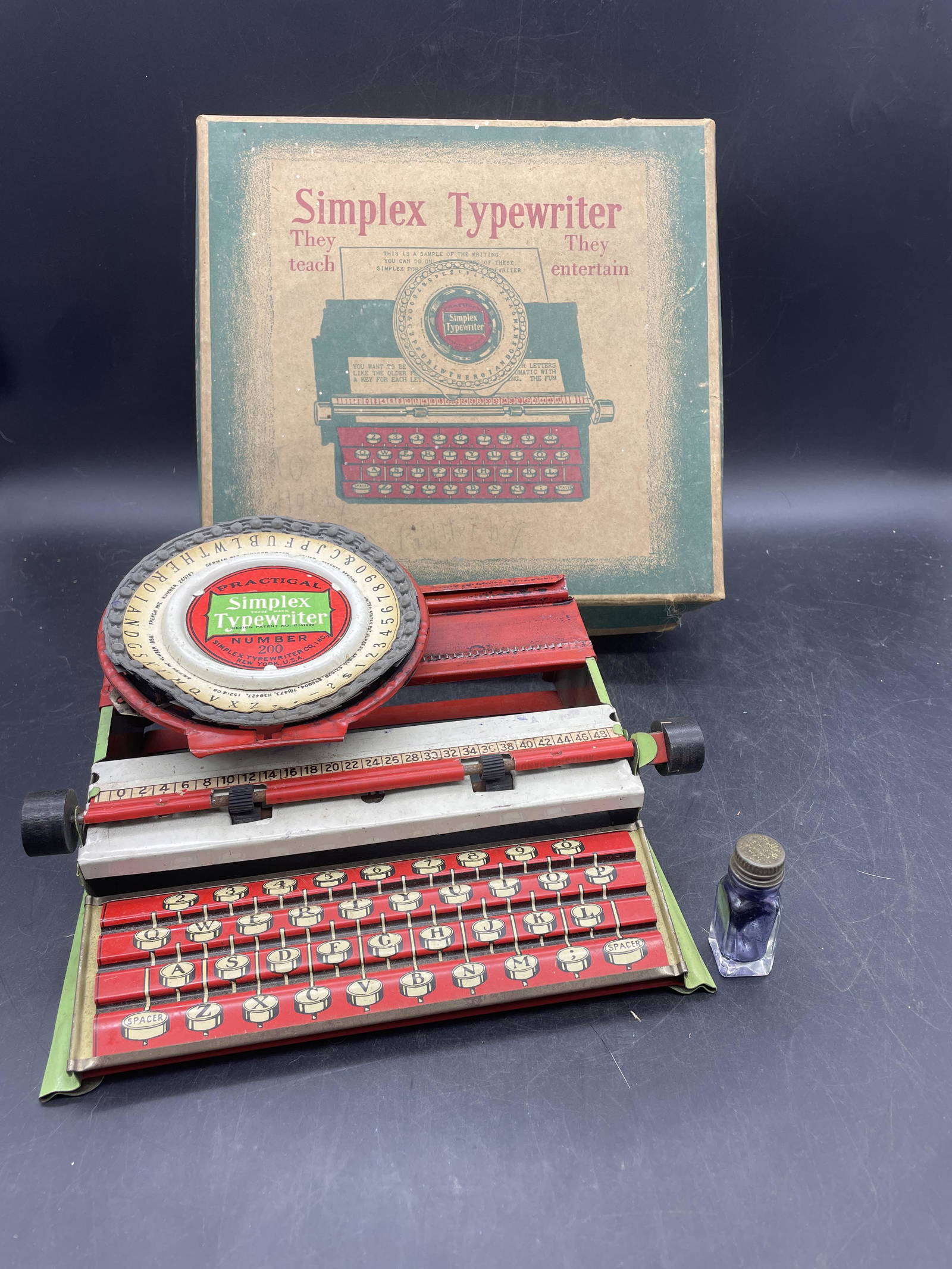 Antique Simplex Typewriter Number 200 Tin Litho W/ Original Box & Ink ...