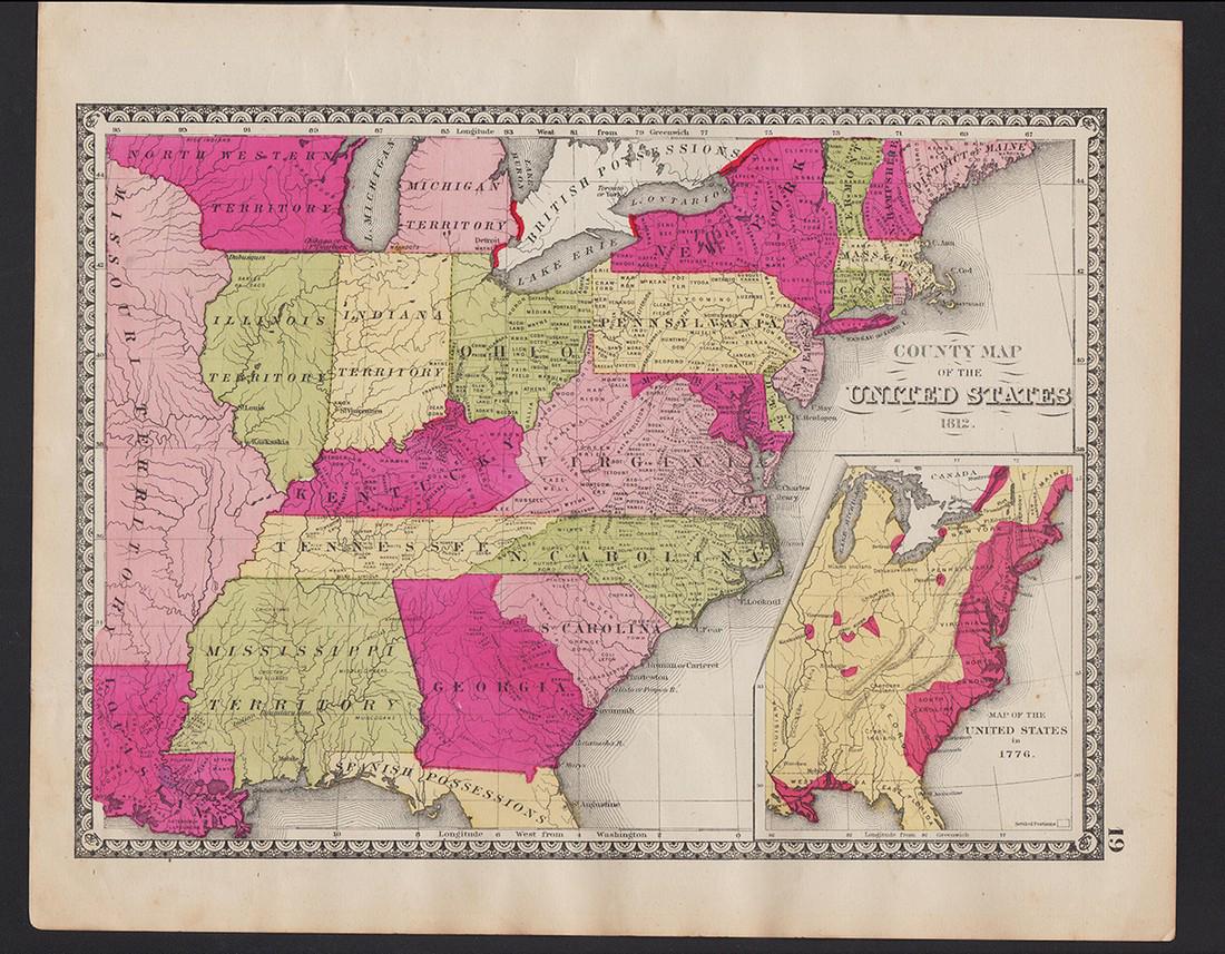 Scarce 1st Ed. County Map Of U.s. By Tunison, 1885 Auction