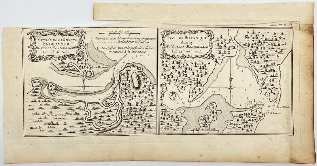 Antique Rare Map Botany Bay Australia Botany Bay Queensland James Cook