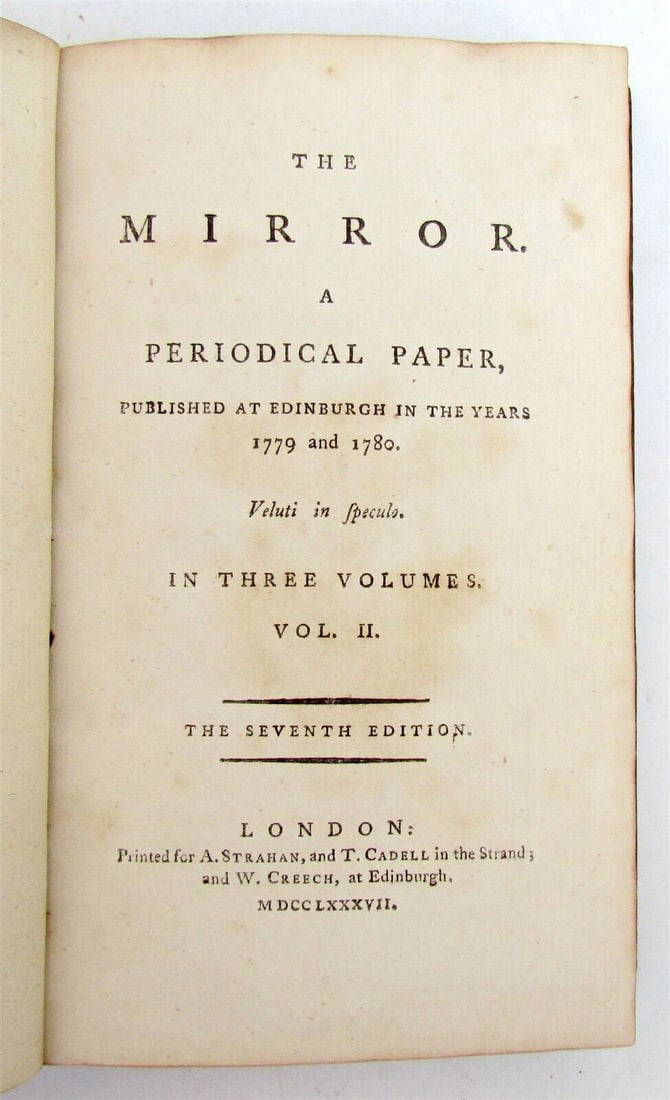 1787 The Mirror A Periodical Paper Of Edinburgh Antique Leather Bound ...