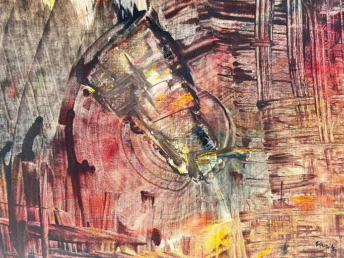 Large 1990's French Expressionist Abstract Painting Blurs Of Colours ...