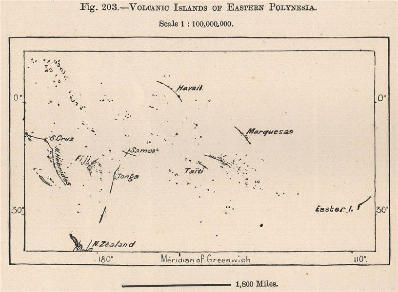 Volcanic Islands Of Eastern Polynesia. South Pacific Ocean 1885 Old Map ...