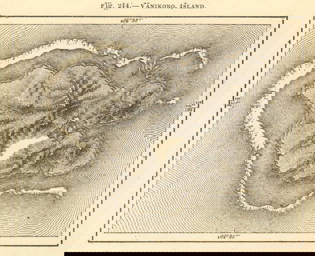 Vanikoro Island. Pacific Ocean. Solomon Islands. Sketch Map 1886 Old