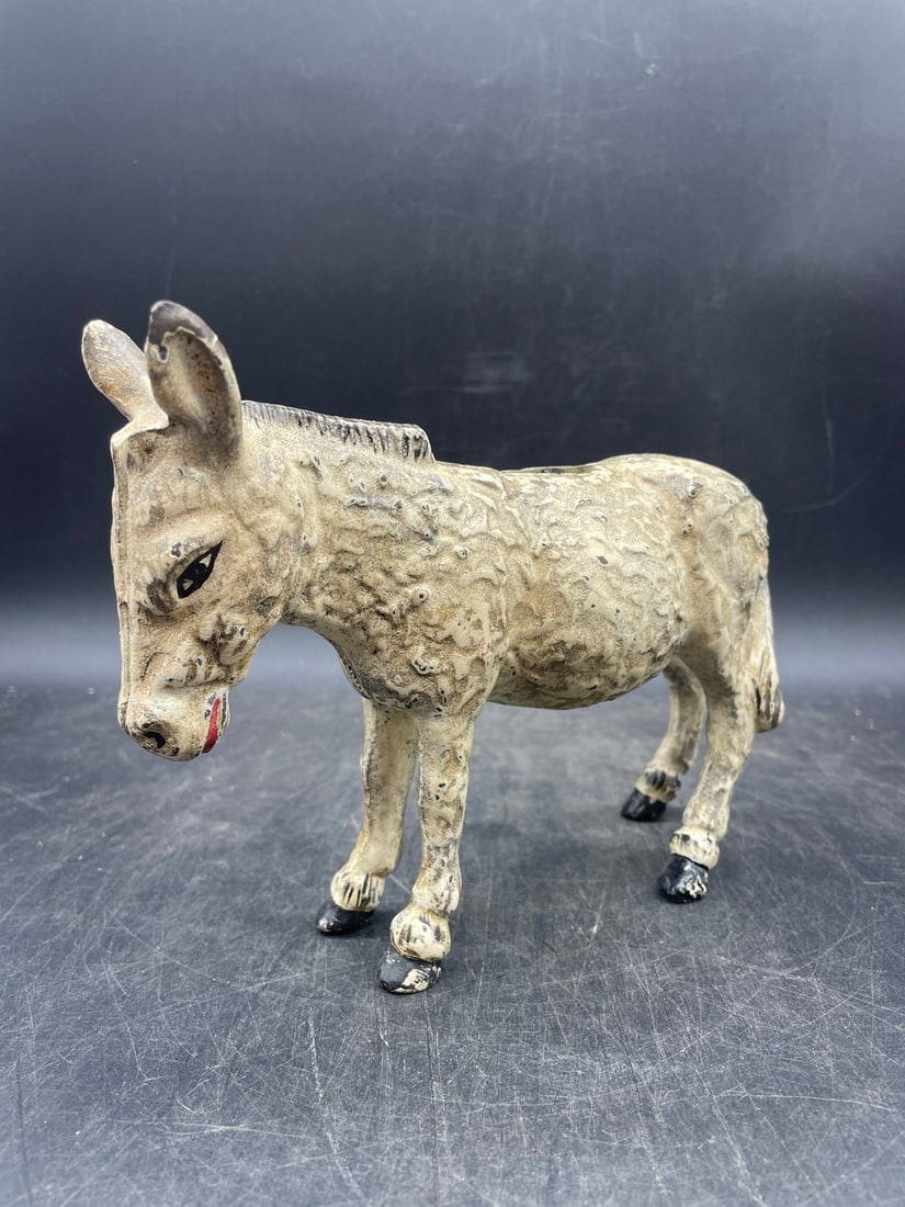 Antique Old Cast Iron Donkey Coin Bank Auction