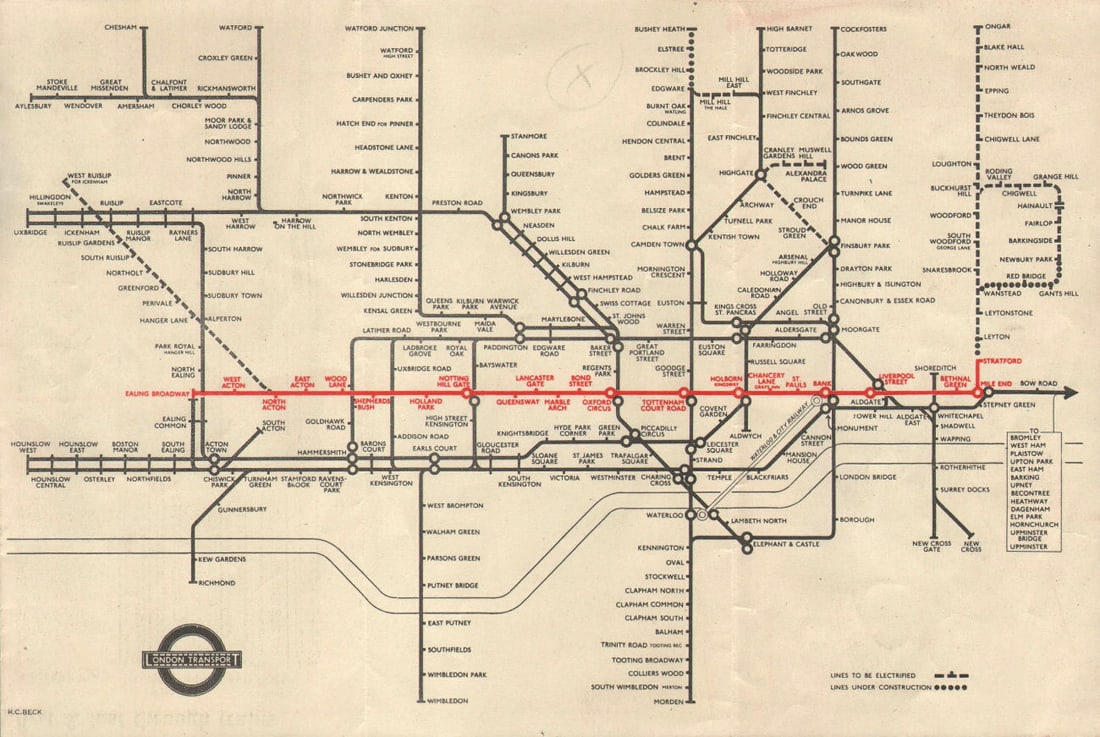London Underground Tube Map Plan. Central Line Extension To Stratford ...