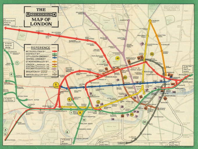 The Underground Map Of London. Tube Network Map 1911 Old Antique Chart