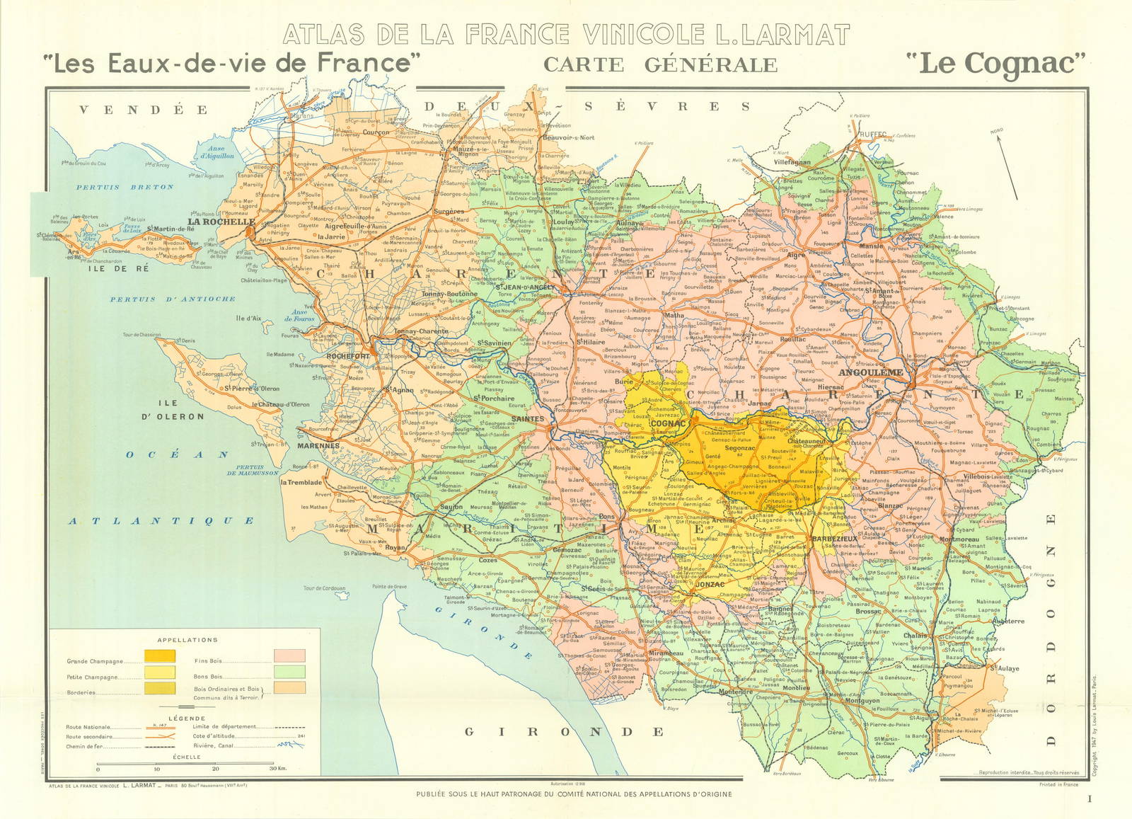 Cognac Brandy Map Crus. Carte Générale. Champagne/bois &c. Charente ...
