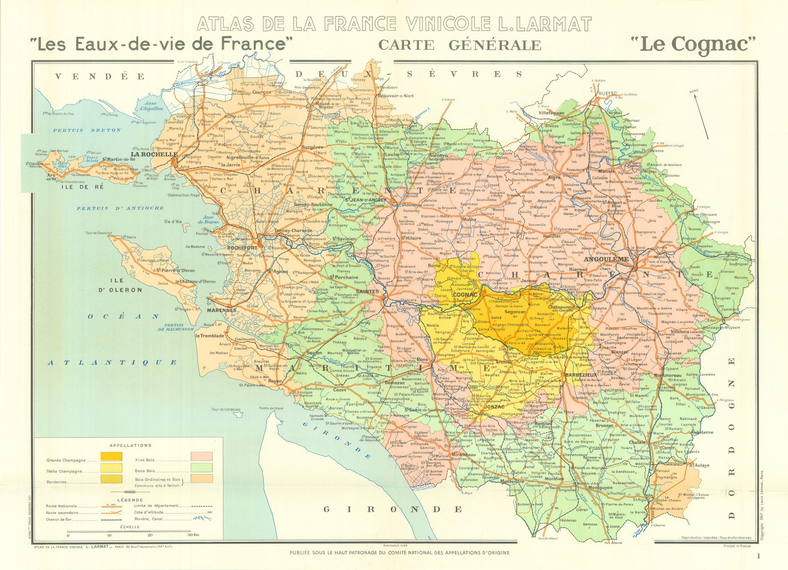 Cognac Brandy Map Crus. Carte Générale. Champagne/bois &c. Charente ...