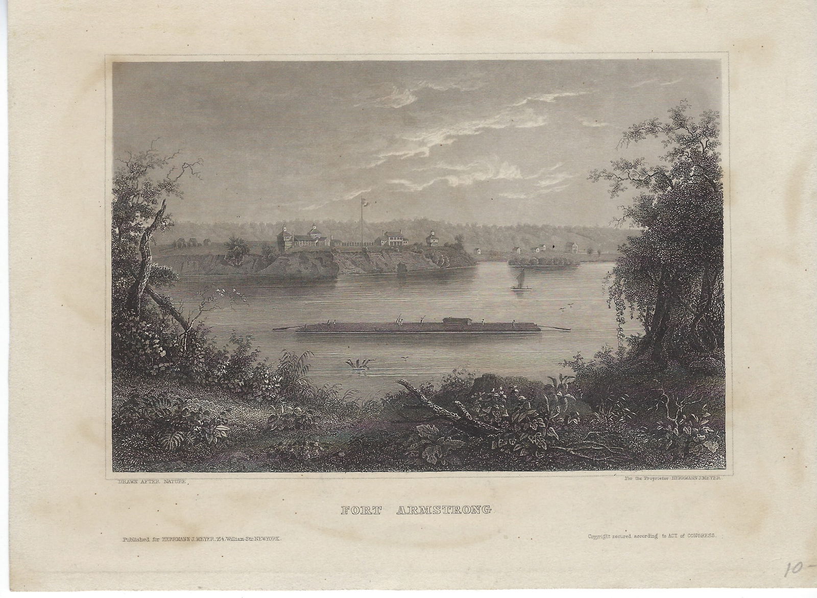 1830s Meyer View Of Fort Armstrong On The Mississippi -- Fort Armstrong ...