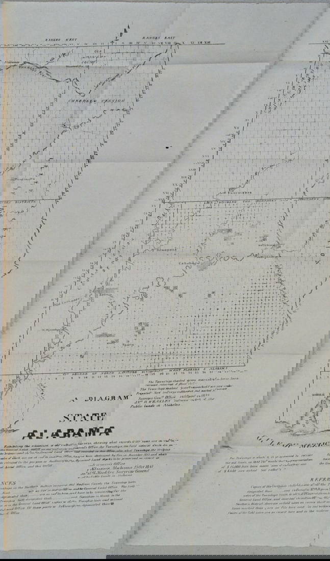 1843 Survey Map Of Alabama -- A Diagram Of The State Of Alabama Auction