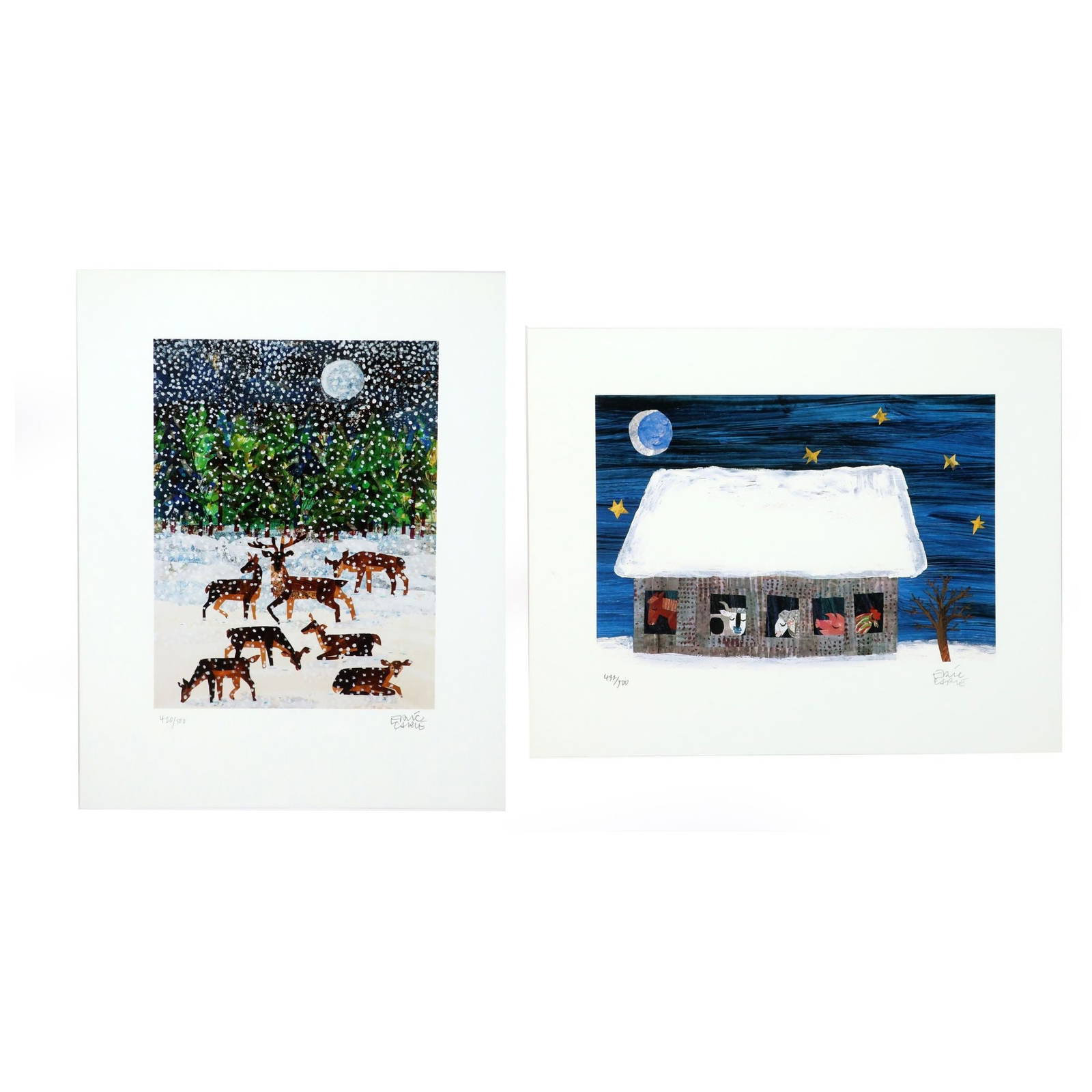 Pair Of Eric Carle Signed Limited Edition Holiday Prints Auction