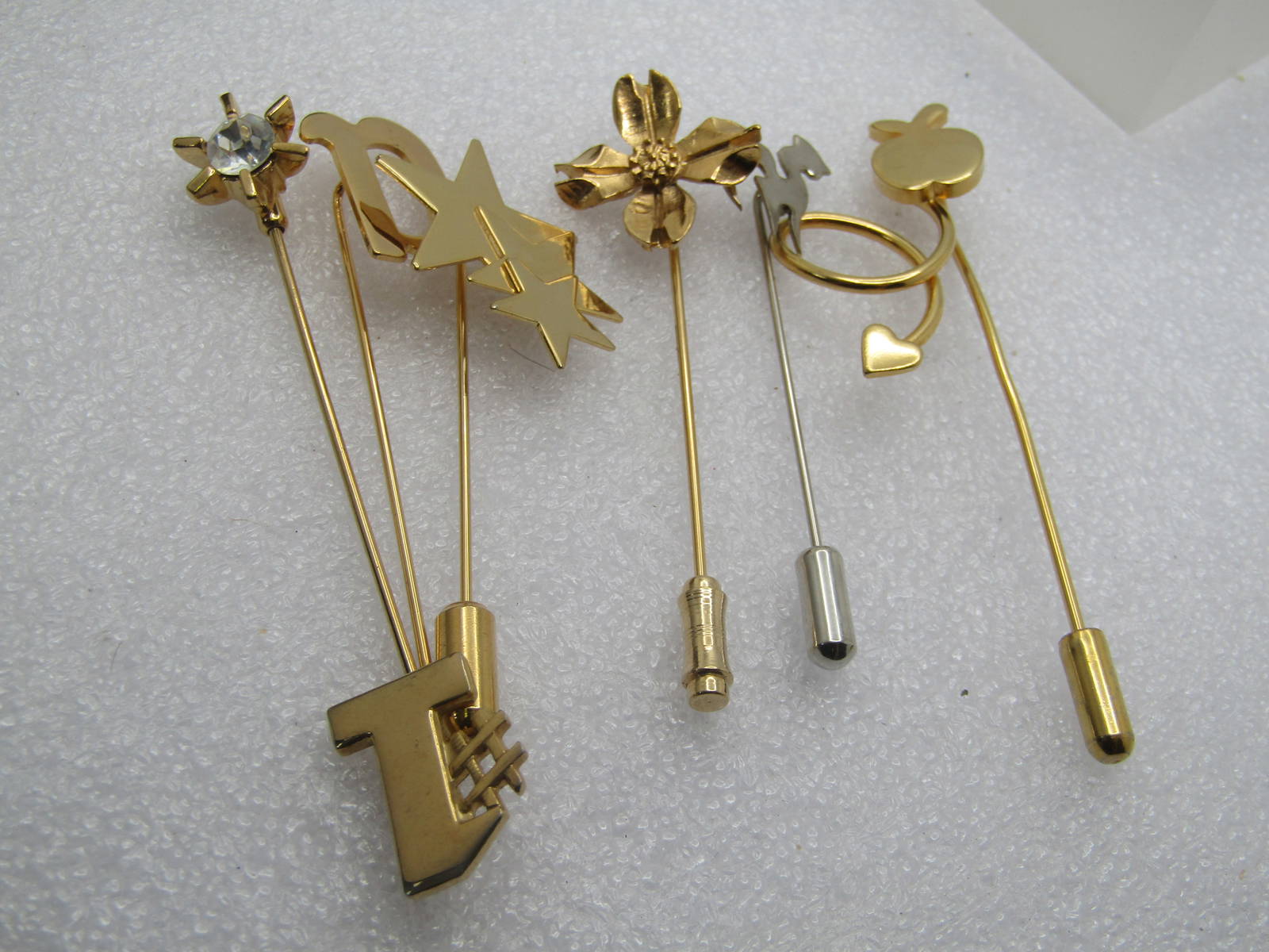 Six Vintage Stick Pin Lot, Safety Caps, 1960's-1970's Auction