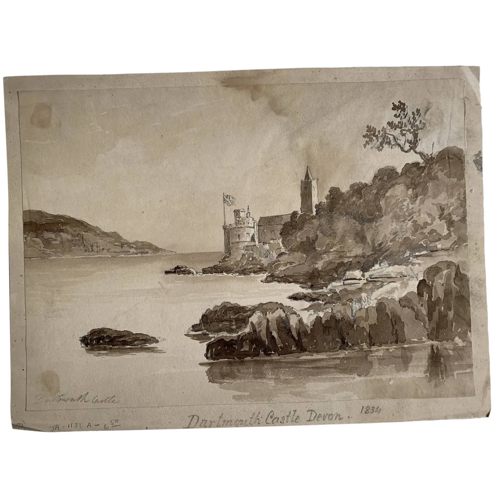 Dartmouth Castle, Devon - Watercolor Dated On 1834 Auction