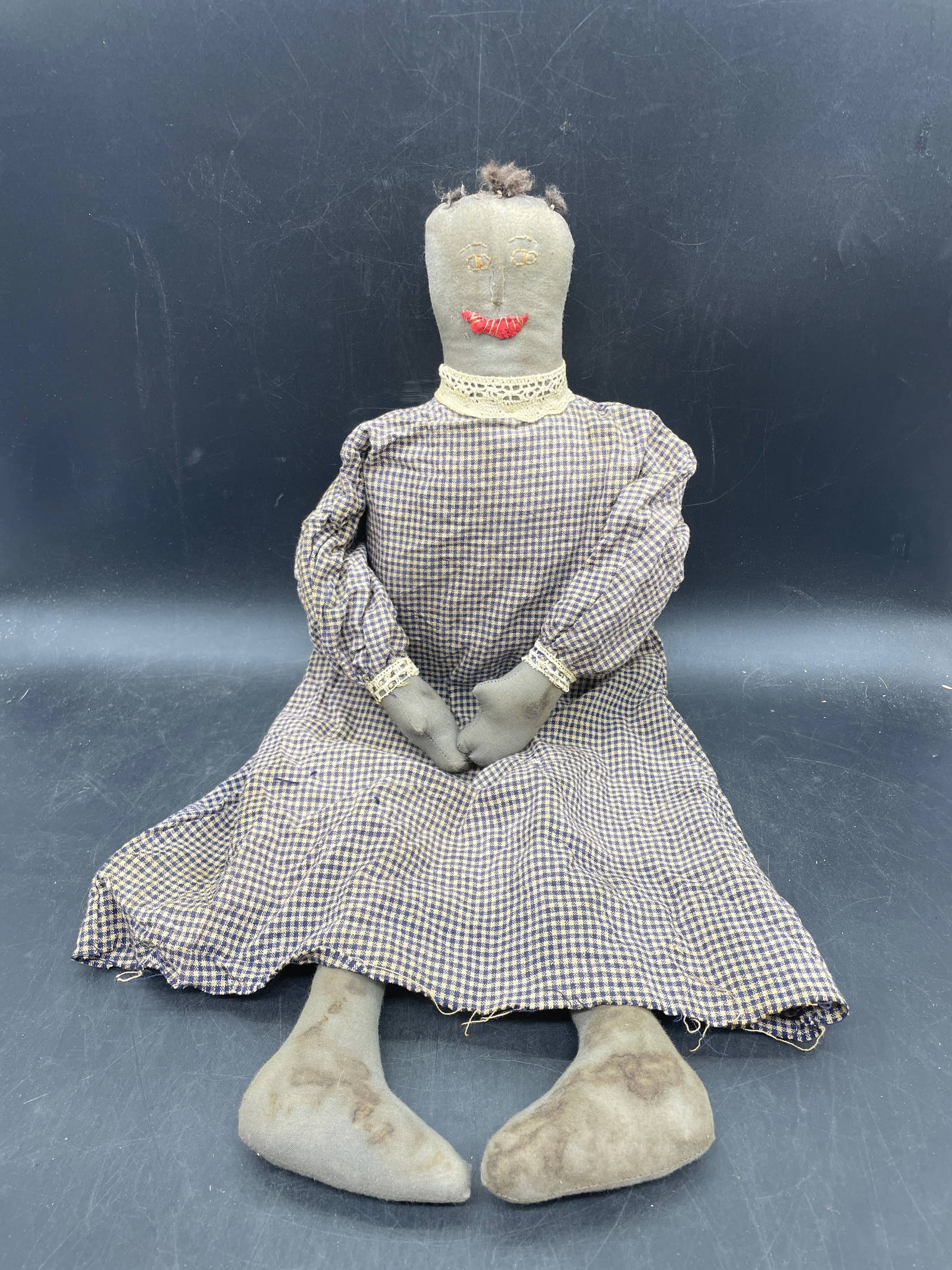 Vintage Large Rag Doll Folk Art Black Americana Handstitched Face Auction