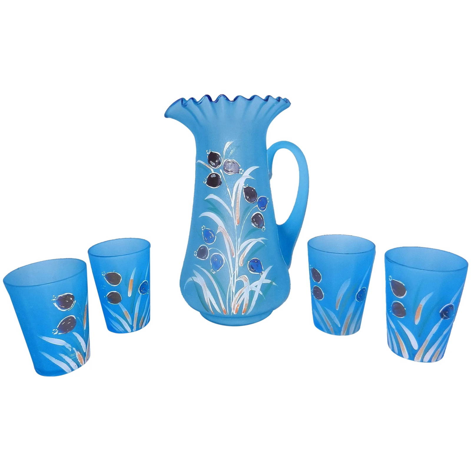 Antique Victorian-era Hand-painted Frosted Enamel Lemonade Set ...