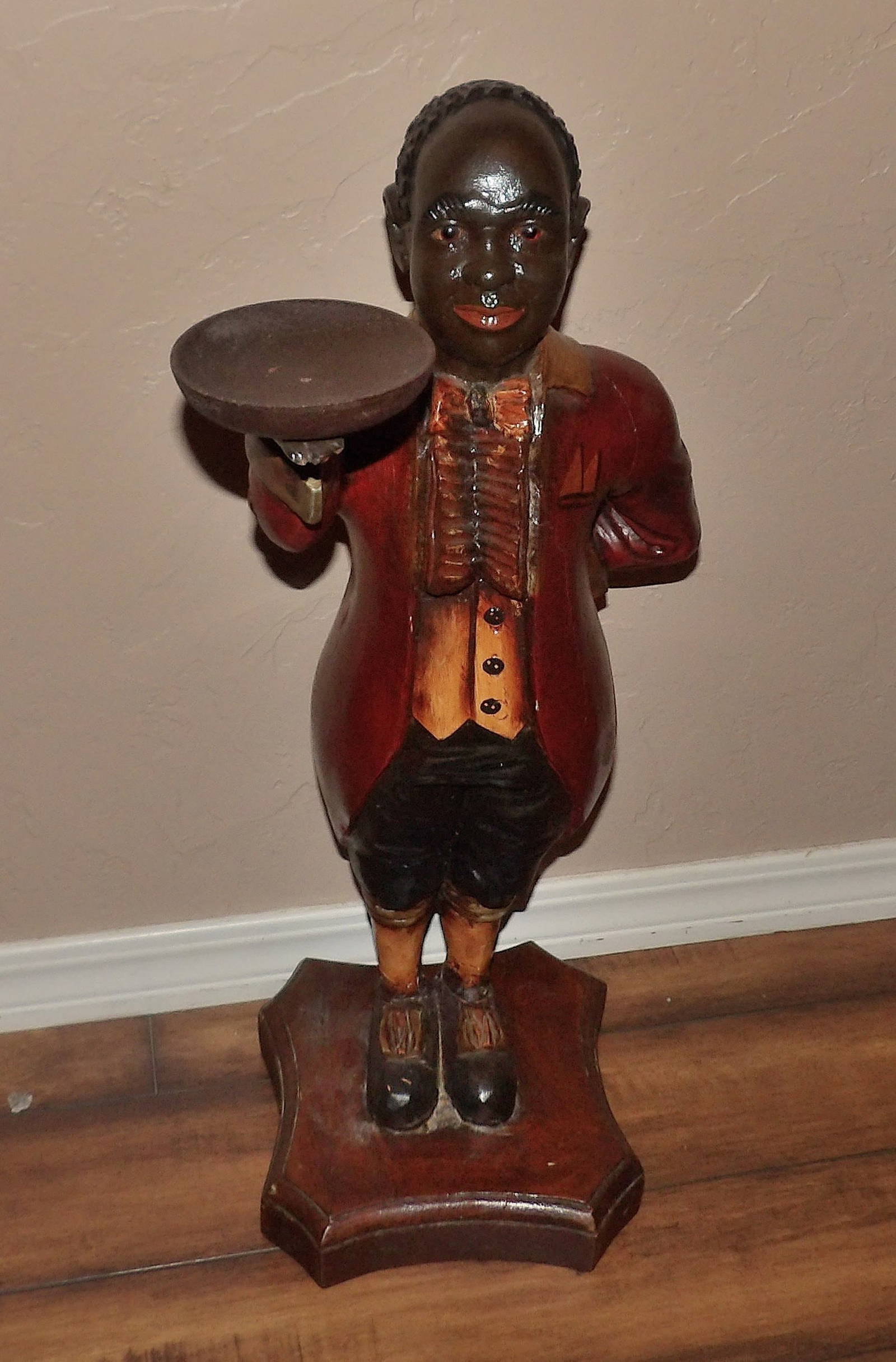 Vintage Hand Carved Wood Butler Statue Auction