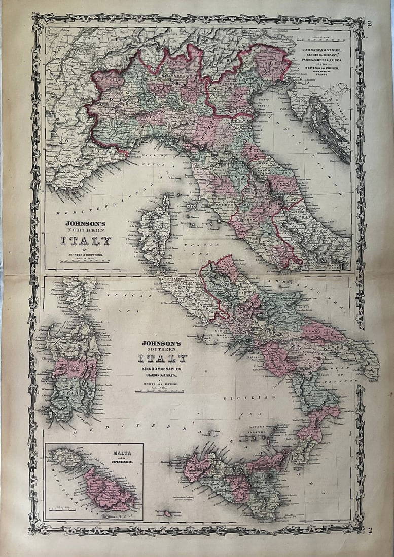 Buy 1861 Map Of Italy By Johnson And Browning | Jasper52 In Ny
