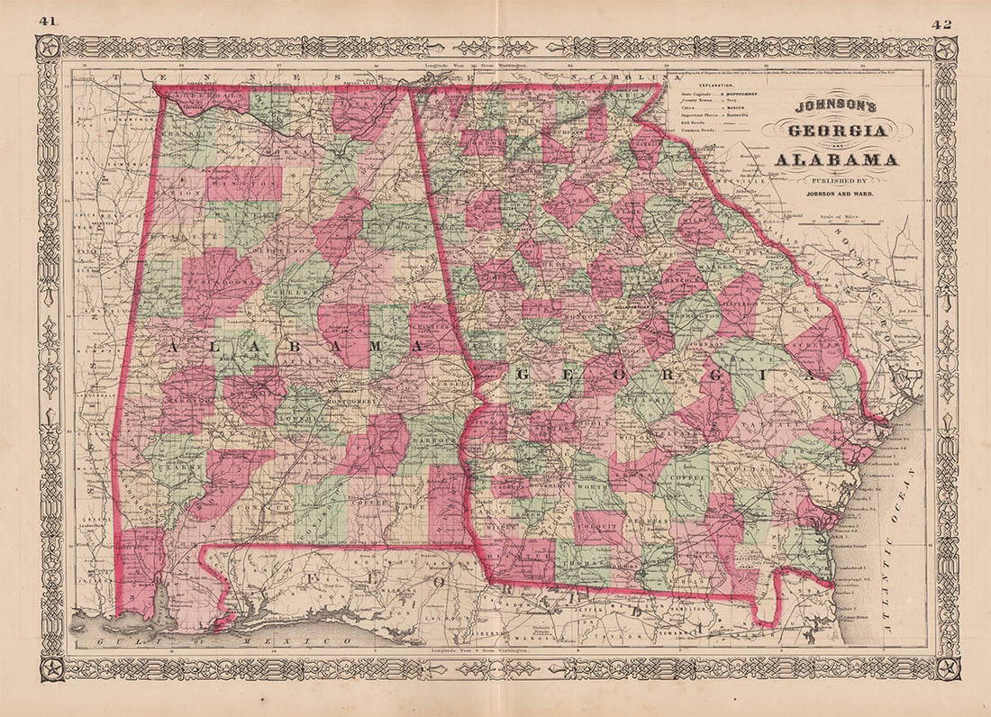 Civil War Era 2-pg. Map Of Georgia & Alabama - 1863 Auction