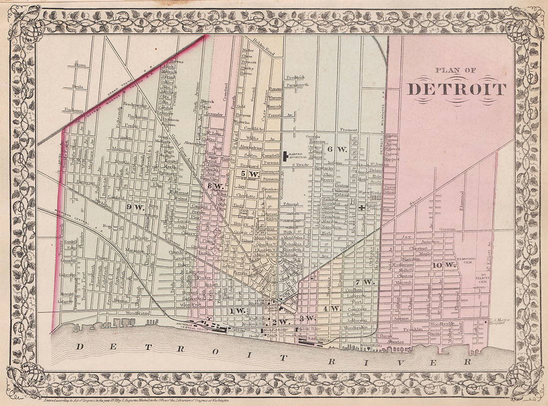 Buy Authentic Antique Map Of Detroit - 1873 | Jasper52 In Ny